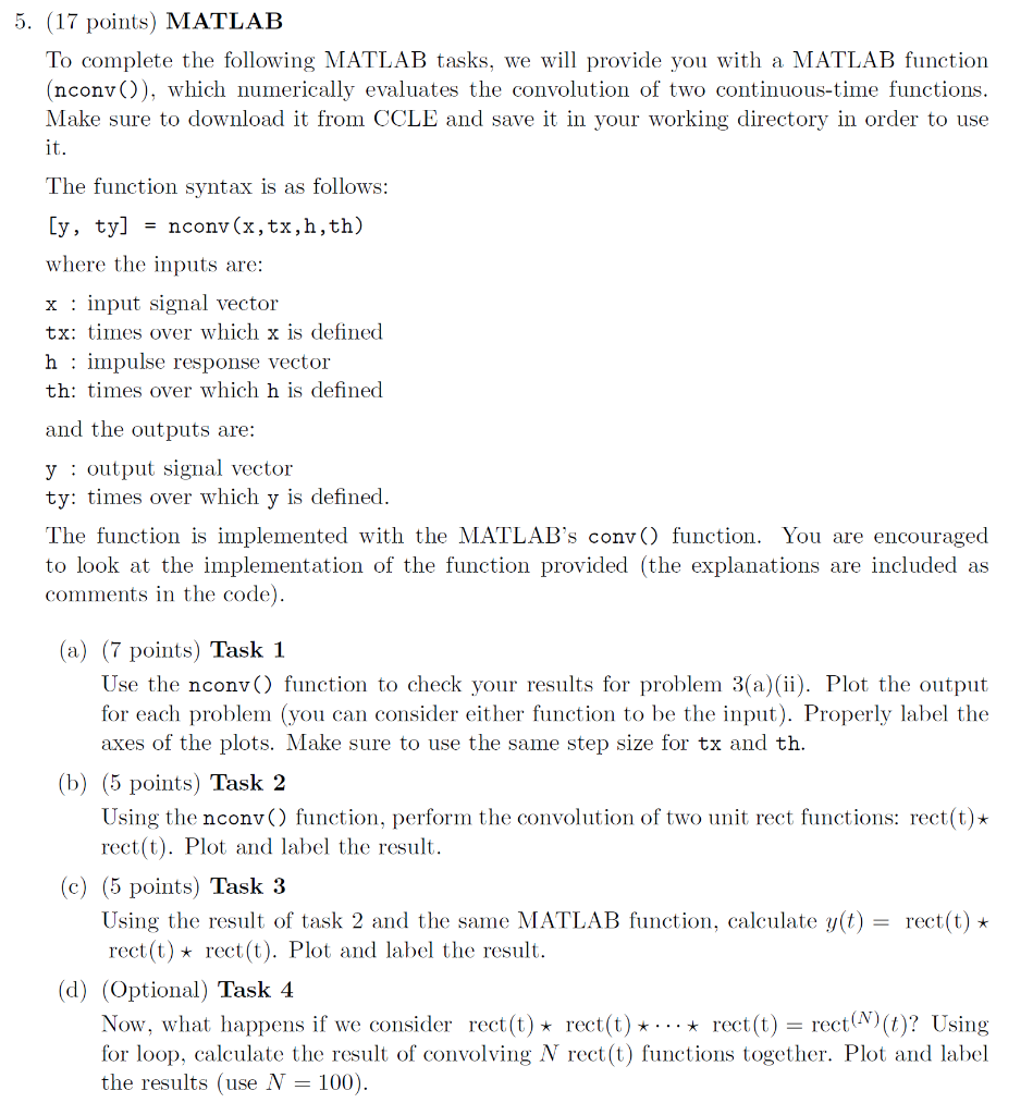 5. (17 points) MATLAB To complete the following | Chegg.com