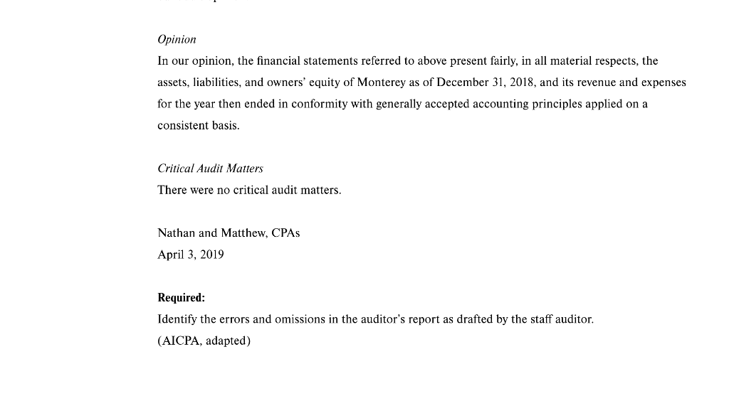 Solved Identify the errors and omissions in the auditor’s | Chegg.com