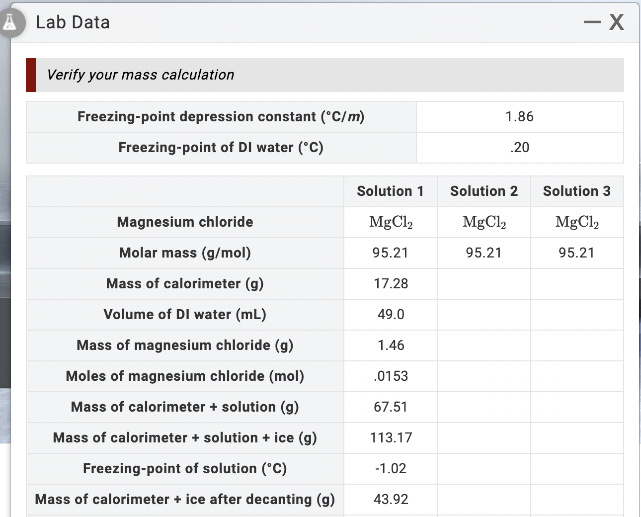 van't Hoff factor Lab Data | Chegg.com