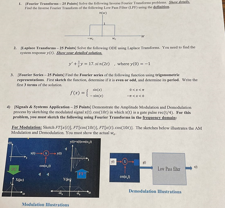 Solved 1. [Fourier Transforms-25 Points] Solve the following | Chegg.com