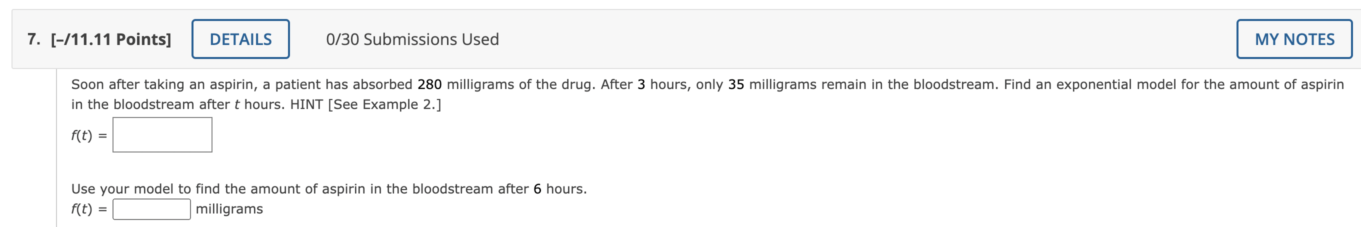 Solved 7. [-/11.11 Points] 0/30 Submissions Used in the | Chegg.com
