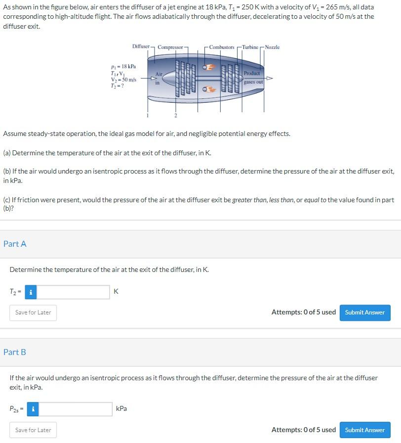 Solved As shown in the figure below, air enters the diffuser | Chegg.com
