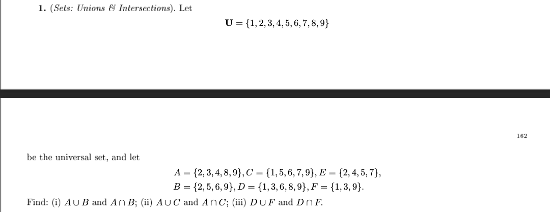 Solved 1. (Sets: Unions 8 Intersections). Let | Chegg.com