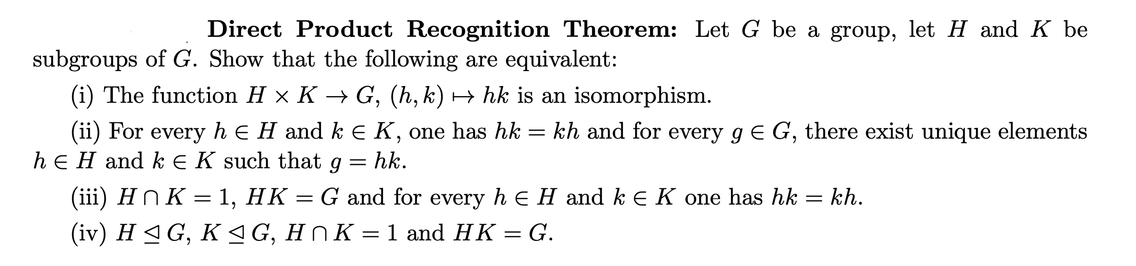 Solved Direct Product Recognition Theorem: Let G ﻿be a | Chegg.com