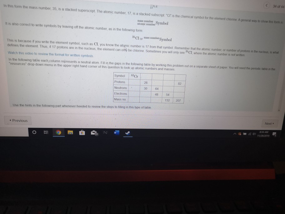 Solved In this form the mass number, 35, is a stacked | Chegg.com