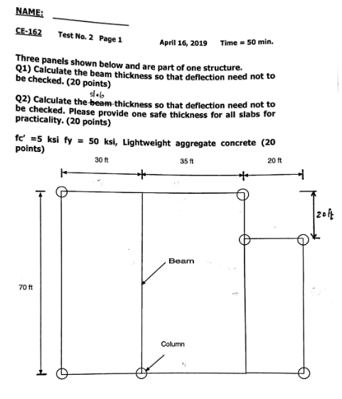 NAME: CE-162 Test No. 2 Page 1 April 16, 2019 Time-50 | Chegg.com