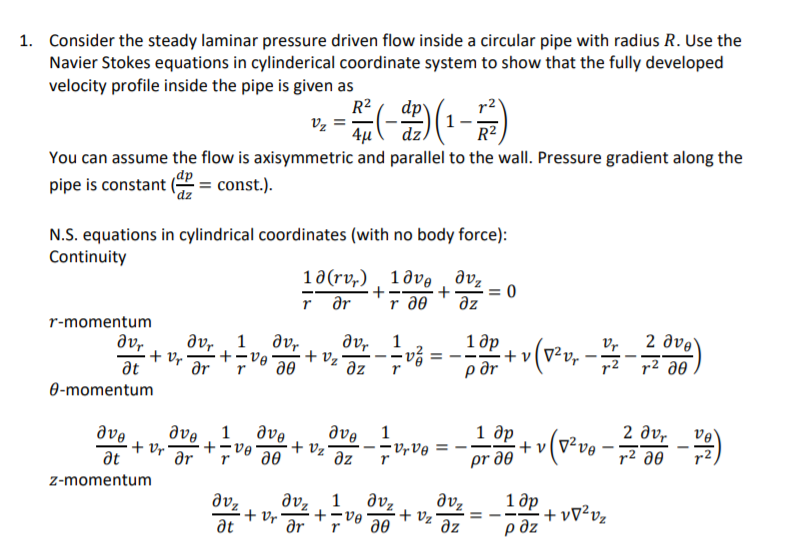 Solved Consider the steady laminar pressure driven flow | Chegg.com