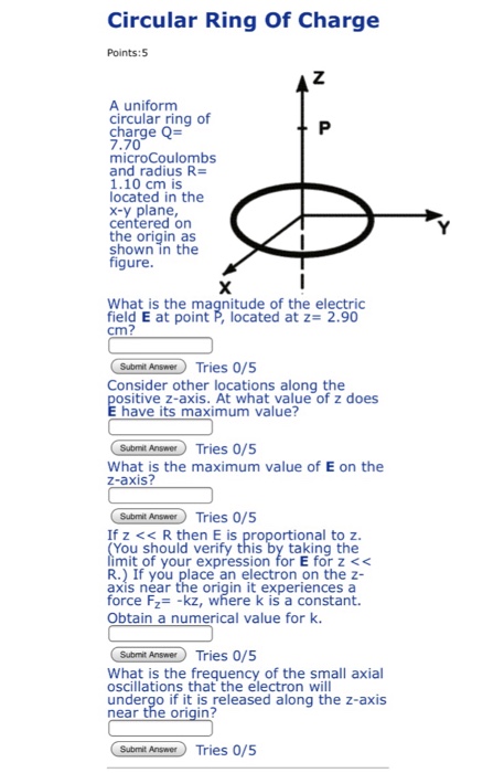 Solved Circular Ring Of Charge Points:5 A uniform circular | Chegg.com