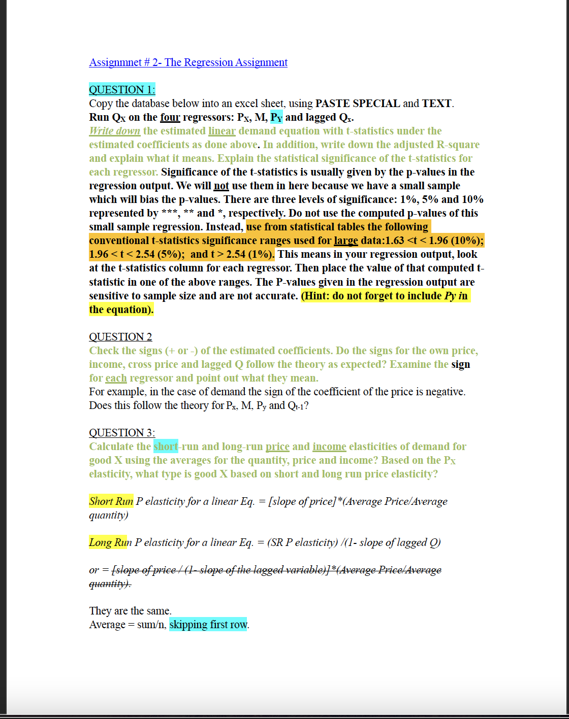 Solved Fall 2018: Regression Assignment Data Sheet (linear | Chegg.com