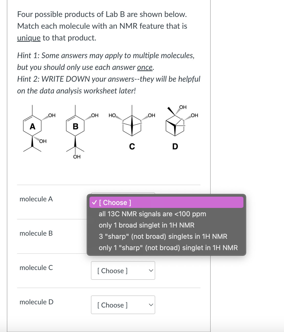 Four possible products of Lab B are shown below.Match | Chegg.com