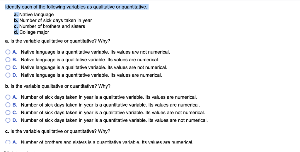 Solved Identify each of the following variables as | Chegg.com