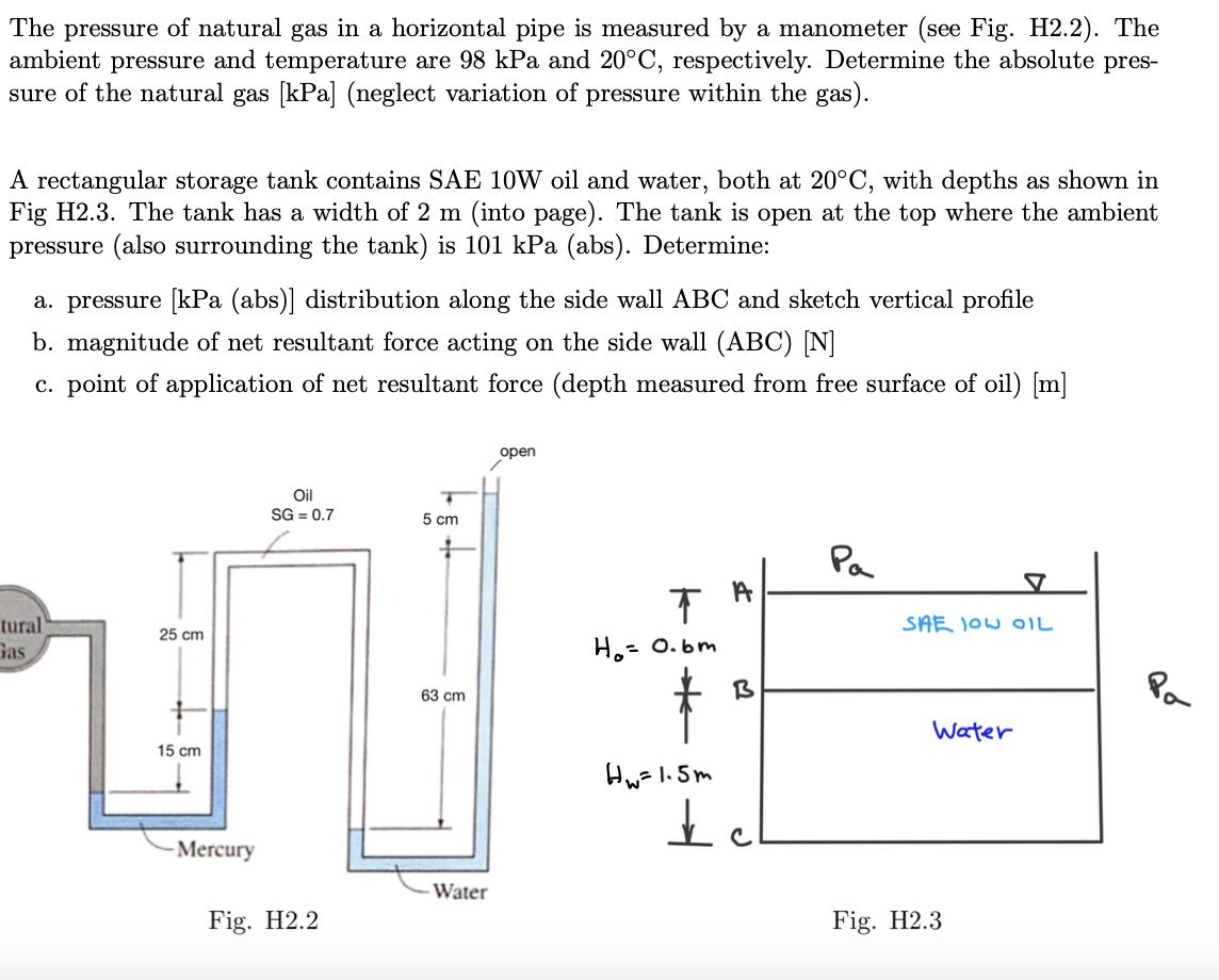 The pressure of natural gas in a horizontal pipe is | Chegg.com