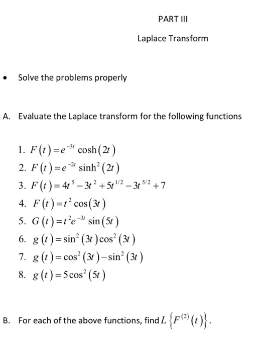Solved PART III Laplace Transform . Solve the problems | Chegg.com