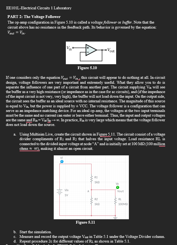 Solved EE101L-Electrical Circuits 1 Laboratory PART 2: The | Chegg.com