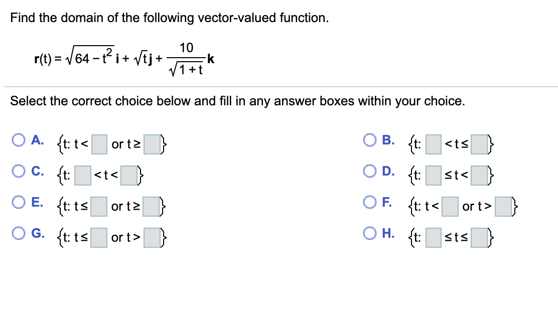 Solved Find the domain of the following vector-valued | Chegg.com