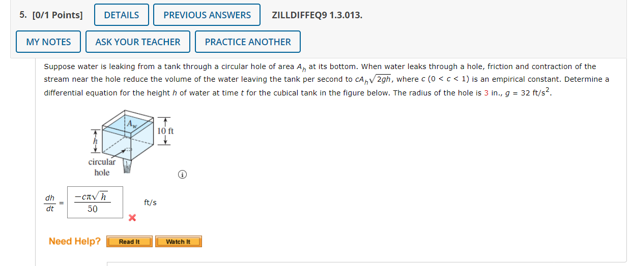 Solved Suppose water is leaking from a tank through a | Chegg.com