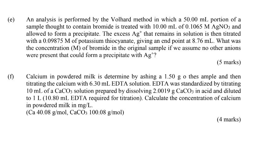 Solved (e) (f) An analysis is performed by the Volhard | Chegg.com