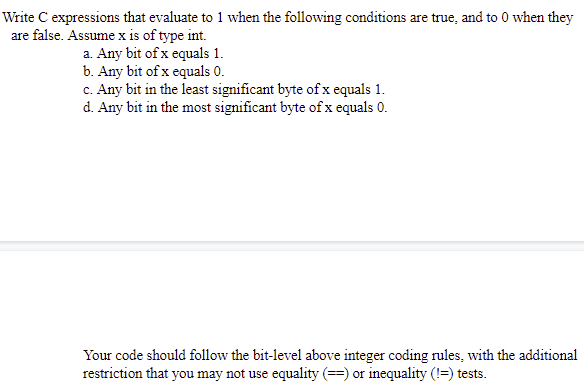 Solved Write C expressions that evaluate to 1 when the | Chegg.com