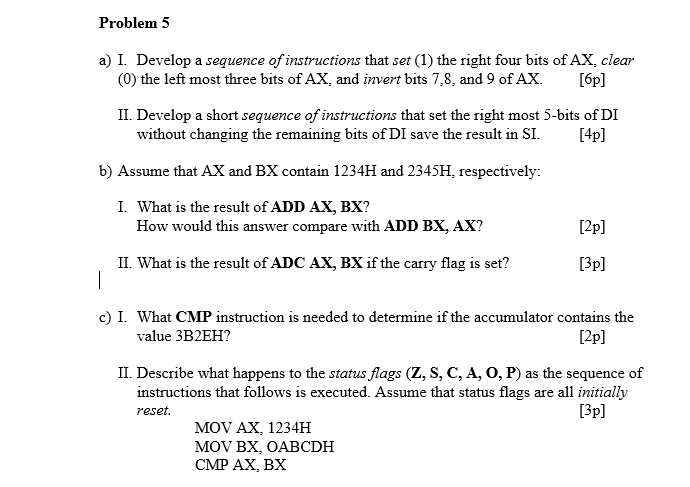 Solved Problem 5 a) I. Develop a sequence of instructions | Chegg.com
