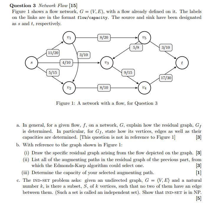 Solved Question 3 ﻿Network Flow [15] ﻿Figure 1 ﻿shows a flow | Chegg.com