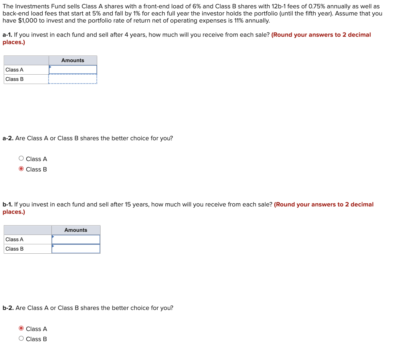 Solved The Investments Fund sells Class A shares with a | Chegg.com