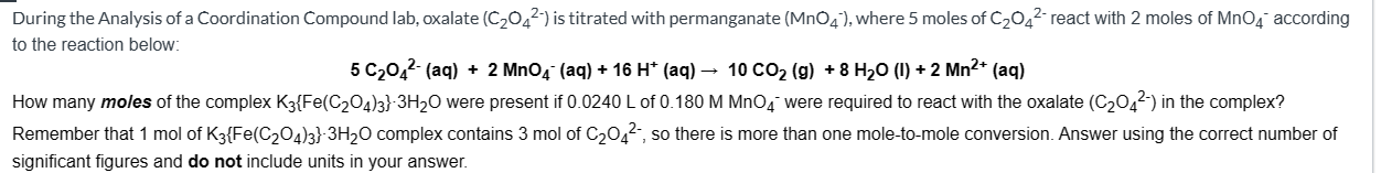 Solved During the Analysis of a Coordination Compound lab, | Chegg.com