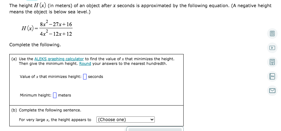 Solved The height H (x) (in meters) of an object after x | Chegg.com