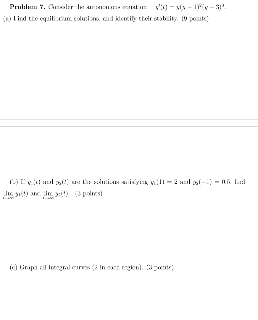 Solved Problem 7. Consider the autonomous equation y'(t) = | Chegg.com