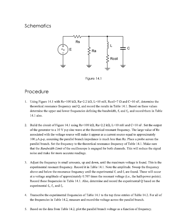Solved Schematics Figure 14.1 Procedure 1. Using Figure 14.1 | Chegg.com