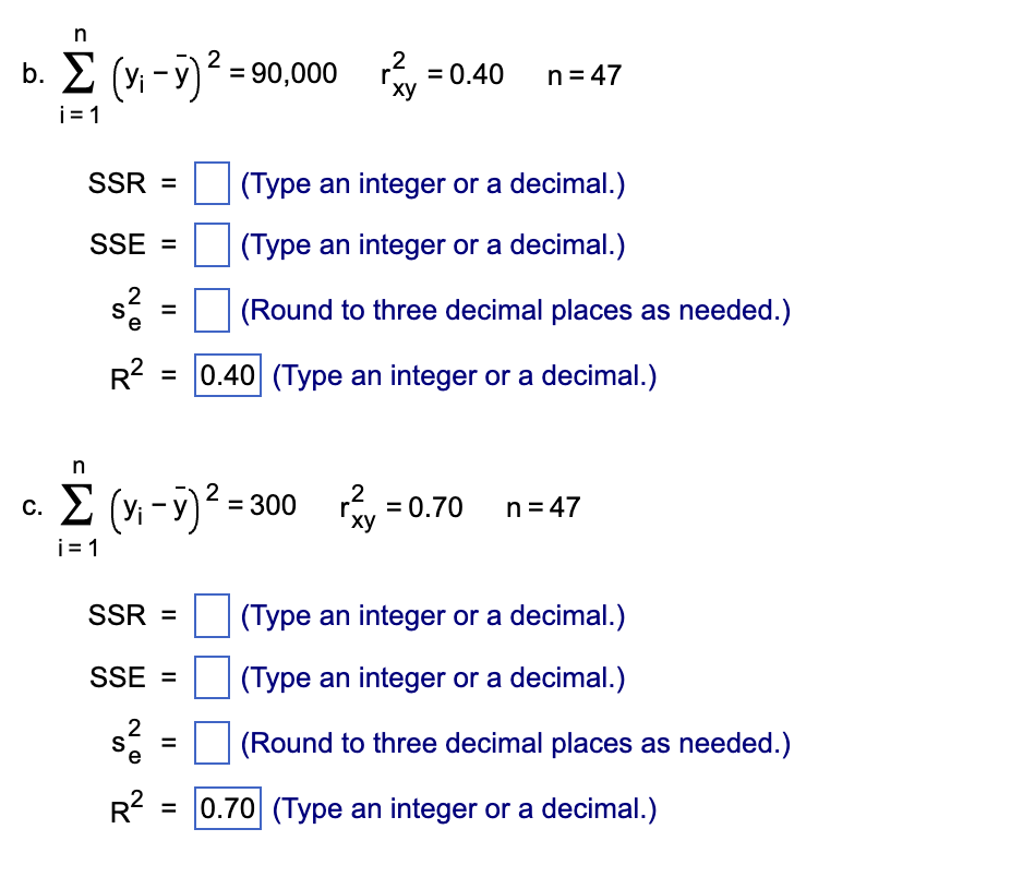 Compute SSR, SSE, se2, and the coefficient of | Chegg.com