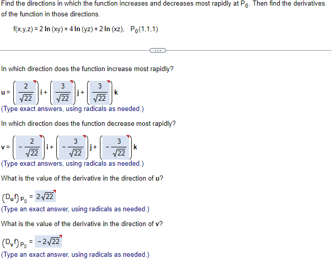 Solved Find the directions in which the function increases | Chegg.com