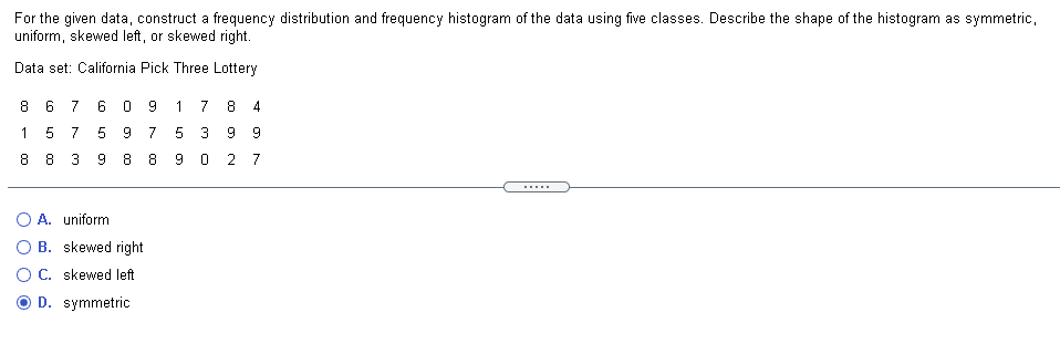 Solved For the given data, construct a frequency | Chegg.com