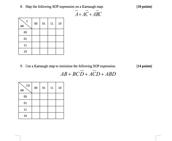 Solved [10 points) 8. Map the following SOP expression on a | Chegg.com