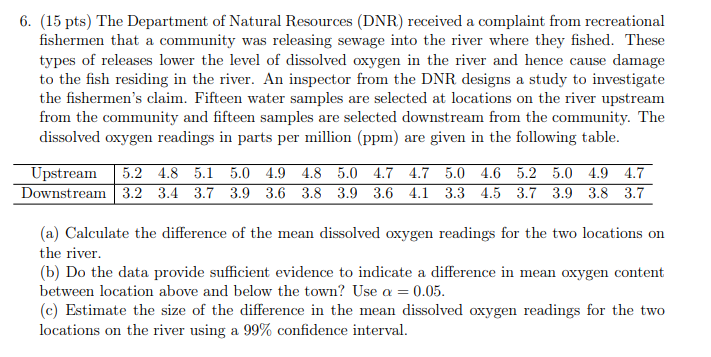 Solved 6. (15 pts) The Department of Natural Resources (DNR) | Chegg.com