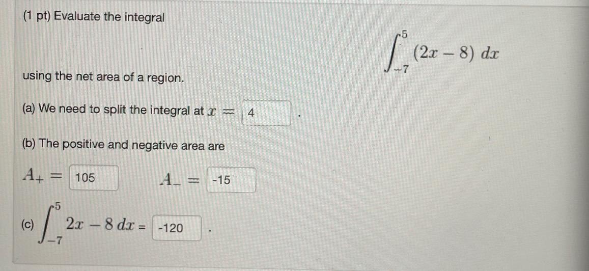 Solved (1 pt) Evaluate the integral using the net area of a | Chegg.com