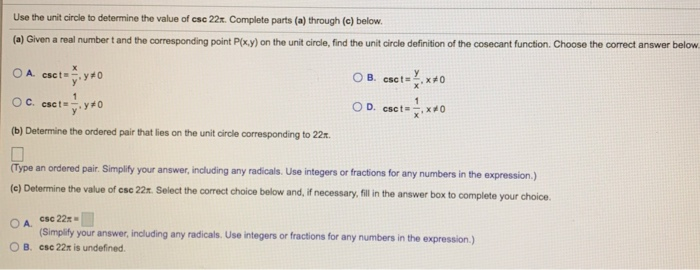 Solved Use the unit circle to determine the value of csc | Chegg.com