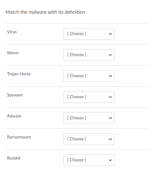Solved Match the malware with its definition Virus Worm | Chegg.com