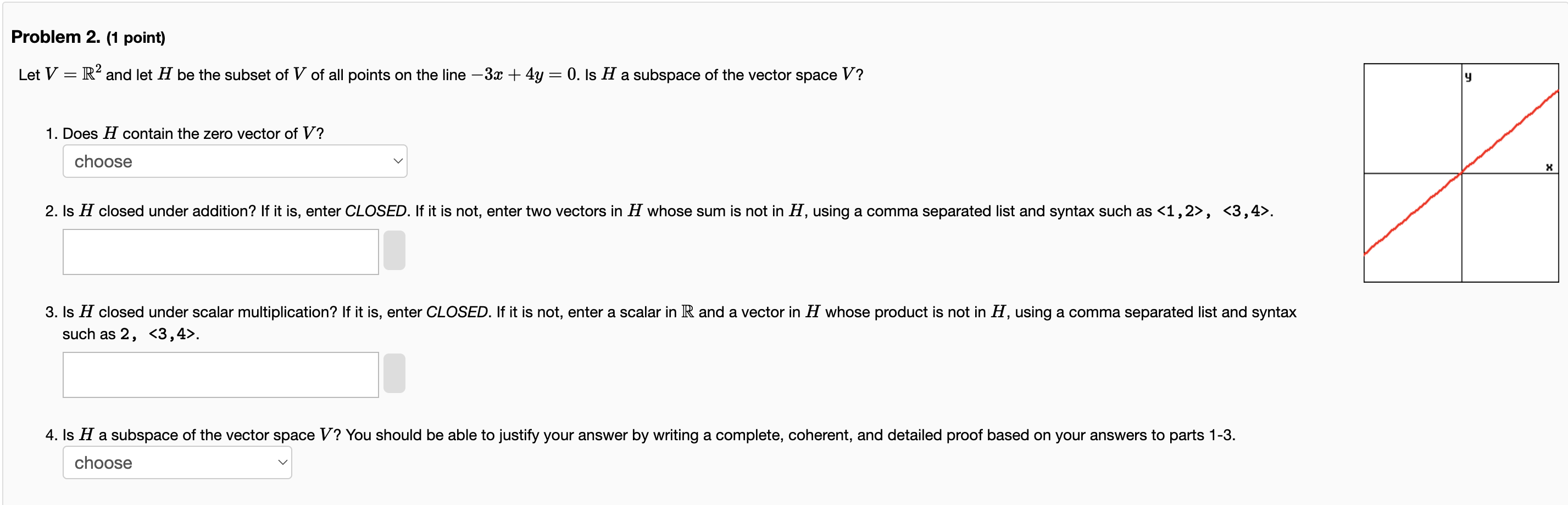 Let V=R2 and let H be the subset of V of all points | Chegg.com