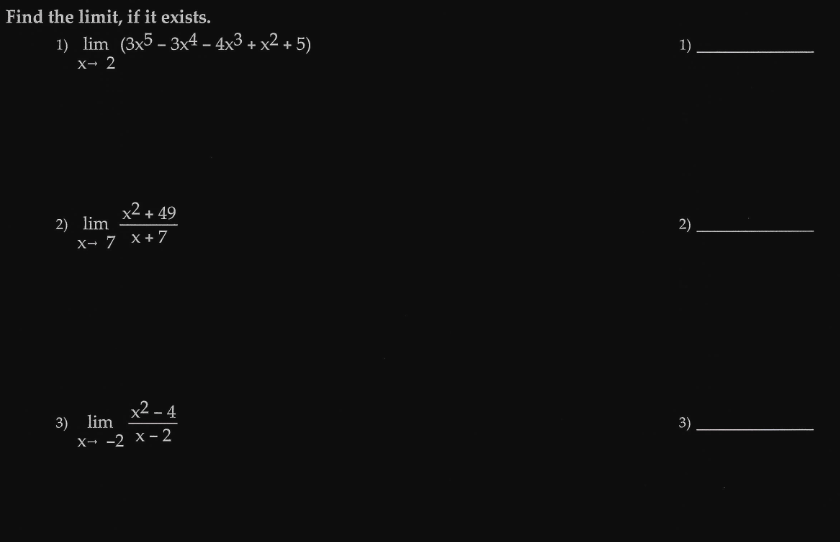 Solved Find the limit, if it exists. 1) | Chegg.com