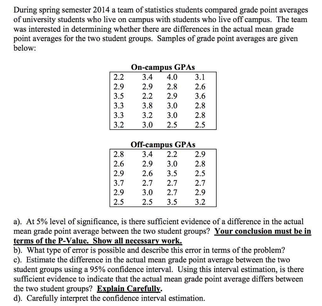 Solved During spring semester 2014 a team of statistics | Chegg.com