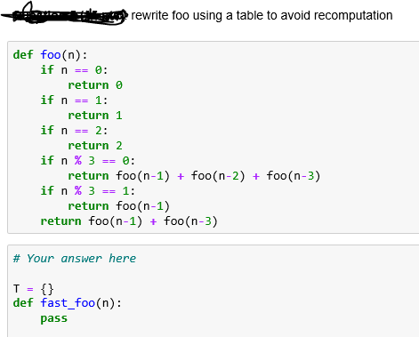 rewrite foo using a table to avoid recomputation def | Chegg.com
