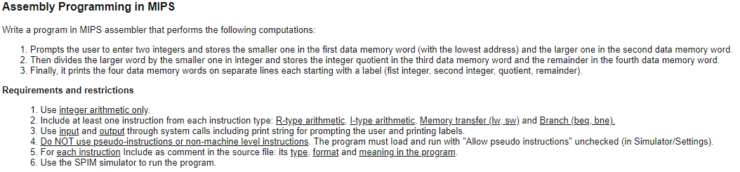 Solved Assembly Programming in MIPS Write a program in MIPS | Chegg.com
