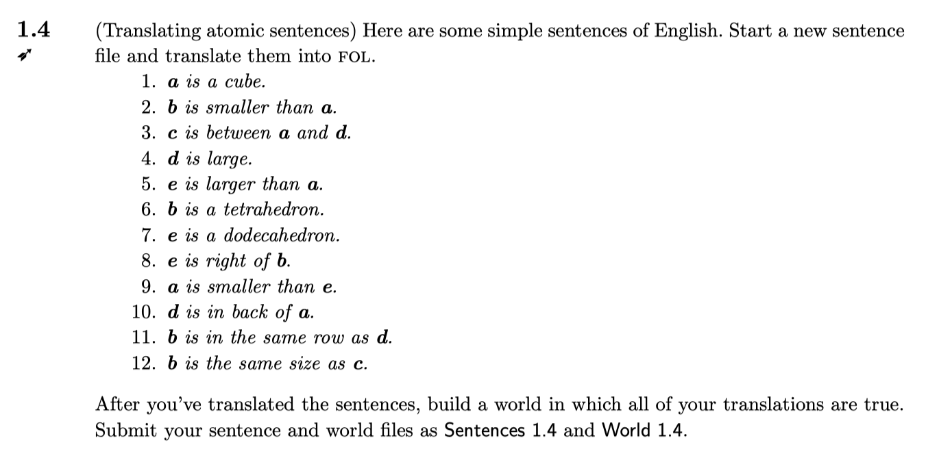 Solved 1.4 (Translating atomic sentences) Here are some | Chegg.com
