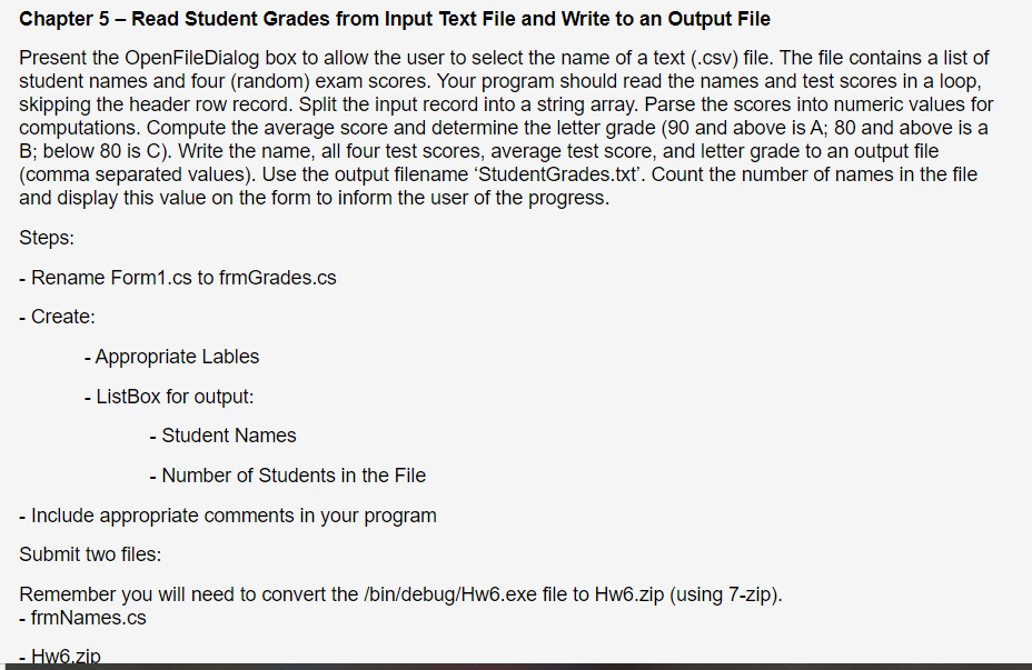 Solved Chapter 5 - Read Student Grades from Input Text File | Chegg.com