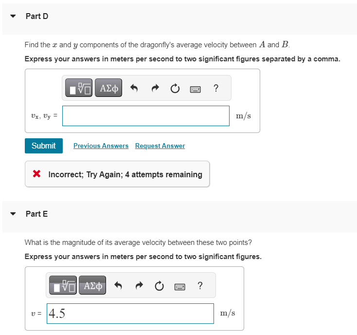 Solved What is the direction of its average velocity between | Chegg.com