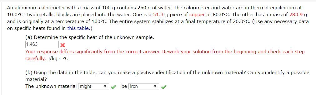 Solved An aluminum calorimeter with a mass of 100 g contains | Chegg.com