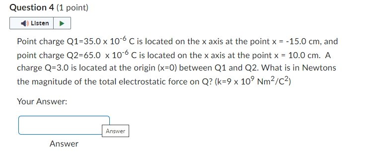 Solved Point charge Q1=35.0×10−6C is located on the x axis | Chegg.com