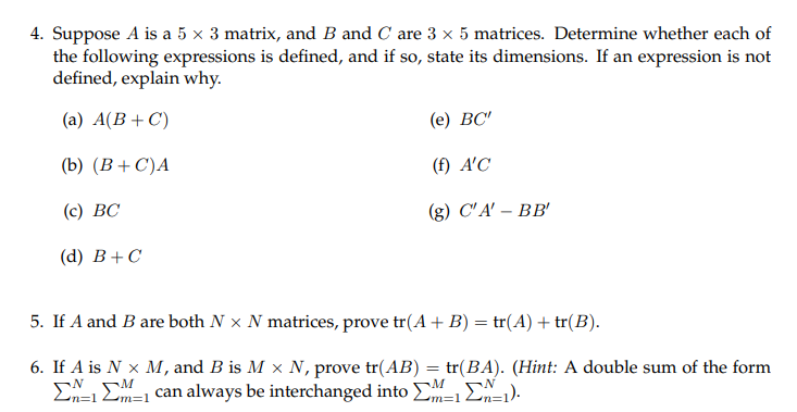 Solved If A and B ﻿are both N×N ﻿matrices, prove | Chegg.com