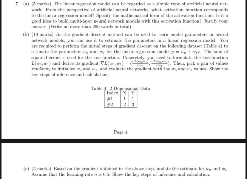 7. (a) (5 marks) The linear regression model can be | Chegg.com