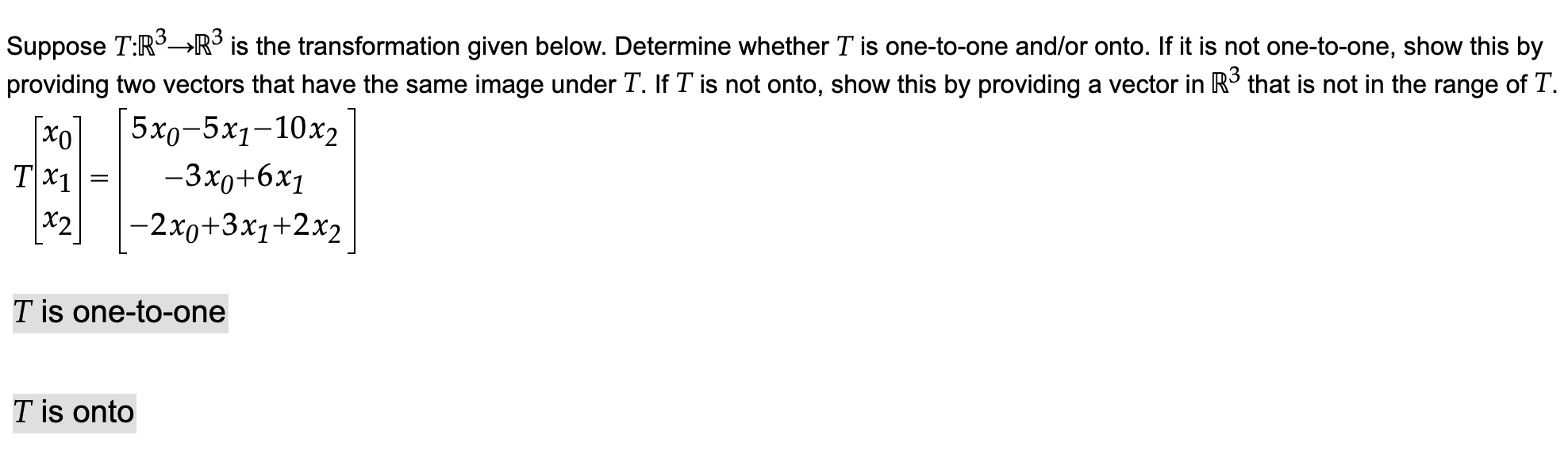 Solved Suppose T:R3R3 is the transformation given below. | Chegg.com